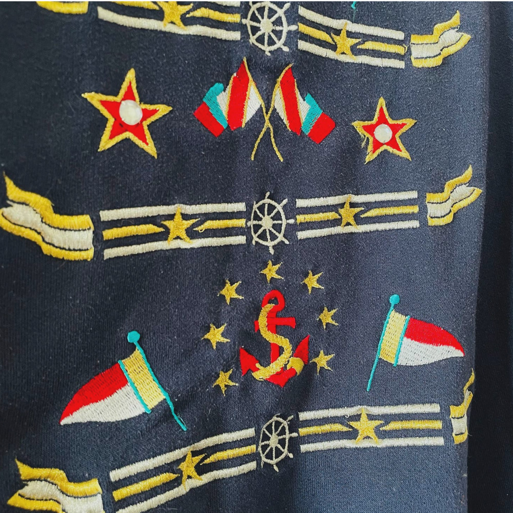 Vintage Nautical Embroidered Anchor Stars Flags Navy … - Gem